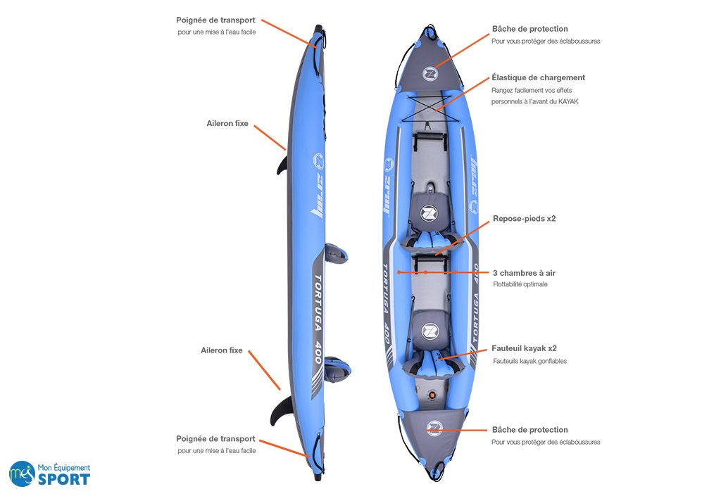 Kayak gonflable Tortuga 2 places 386 x 86 cm - - Zray